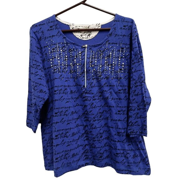 Onque Casuals | Tops | Onque Casuals Womens Embellished Novelty Print ...
